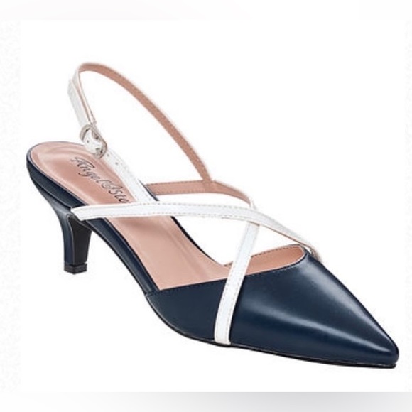 Shoes | Angel Steps Navy Blue White Crisscross Slingback Pointed Toe ...
